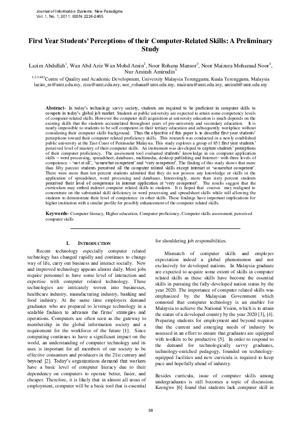 (PDF) First Year Students' Perceptions of their Computer-Related Skills ...