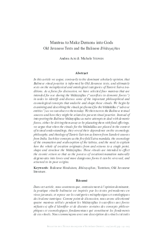 (PDF) 2018. [Acri & Stephen] Mantras to Make Demons into Gods: Old Javanese Texts and the ...