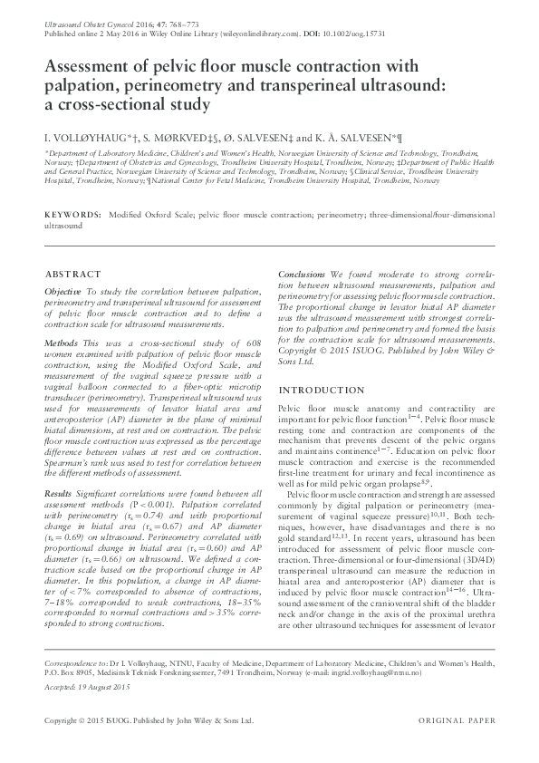 (PDF) Assessment of pelvic floor muscle contraction with palpation ...