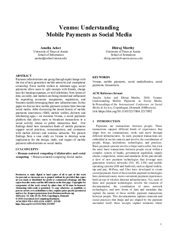 (PDF) Venmo: Understanding Mobile Payments as Social Media