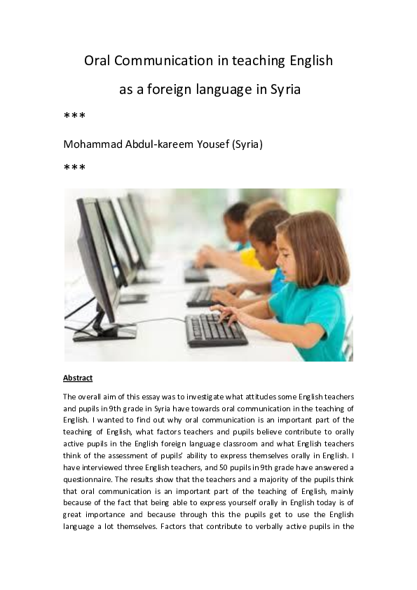 (DOC) Oral Communication in teaching English as a foreign language in Syria