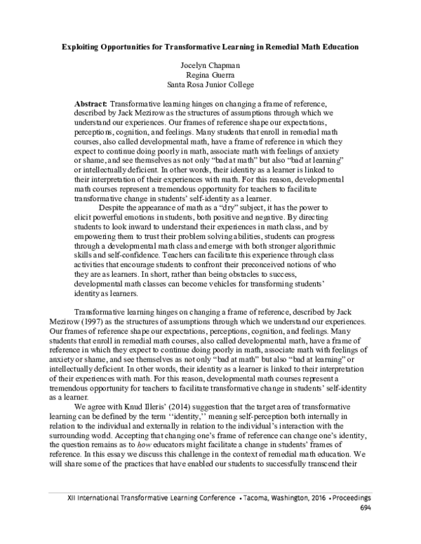 (PDF) Exploiting Opportunities for Transformative Learning in Remedial ...
