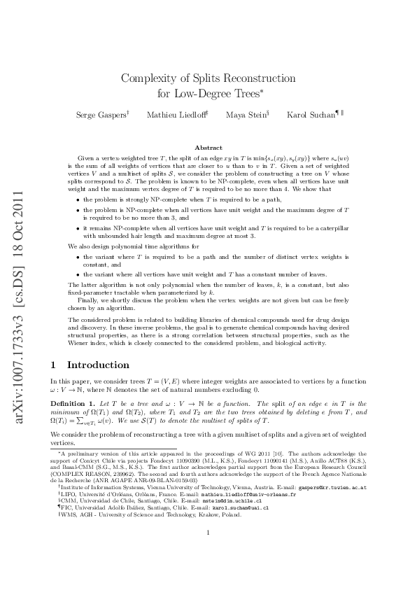 Pdf Complexity Of Splits Reconstruction For Low Degree Trees