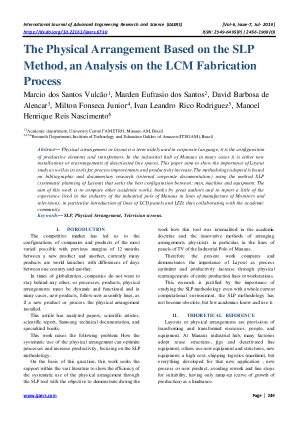 (PDF) The Physical Arrangement Based on the SLP Method, an Analysis on ...