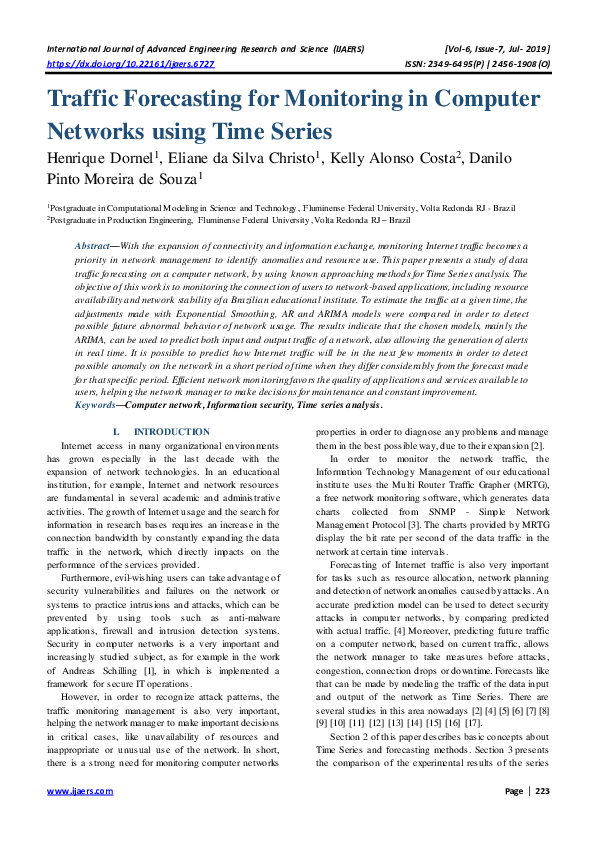 Pdf Traffic Forecasting For Monitoring In Computer Networks Using