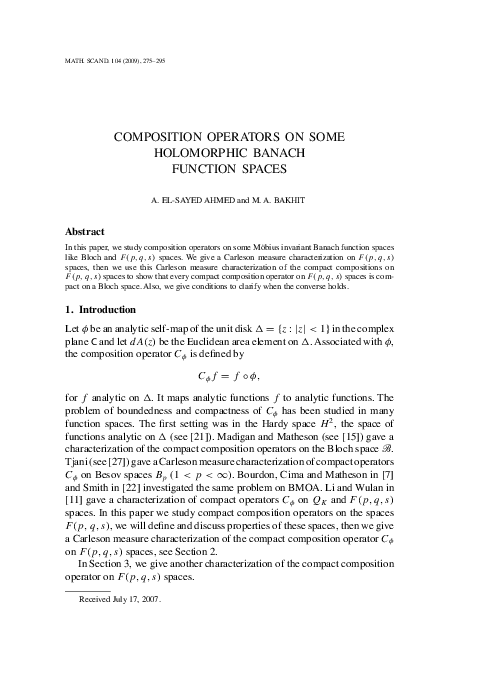 Pdf Composition Operators On Some Holomorphic Banach Function Spaces