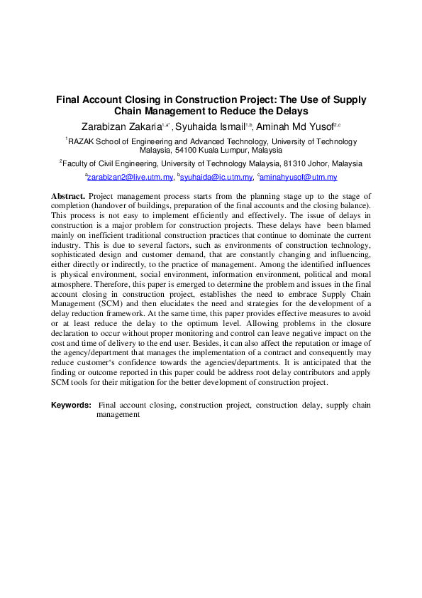 (PDF) Final Account Closing in Construction Project: The Use of Supply ...