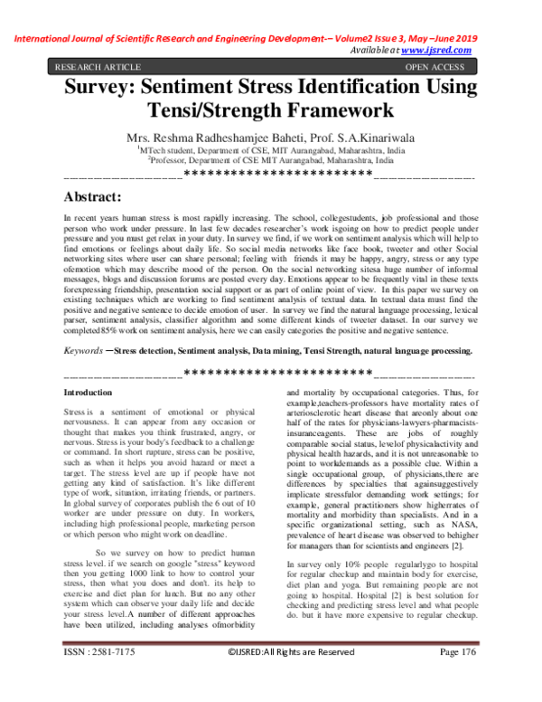 (PDF) Survey: Sentiment Stress Identification Using Tensi/Strength ...