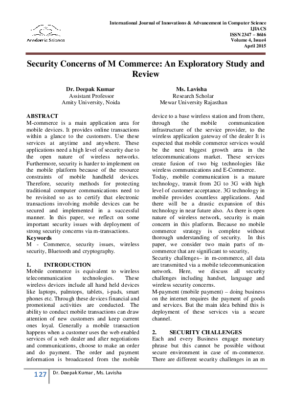 (PDF) Security Concerns of M Commerce: An Exploratory Study and Review