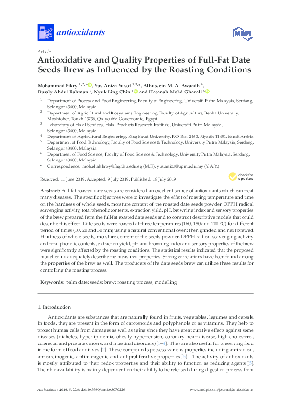 (PDF) Antioxidative and Quality Properties of Full-Fat Date Seeds Brew ...