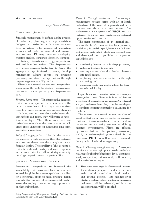 (PDF) Strategic Management