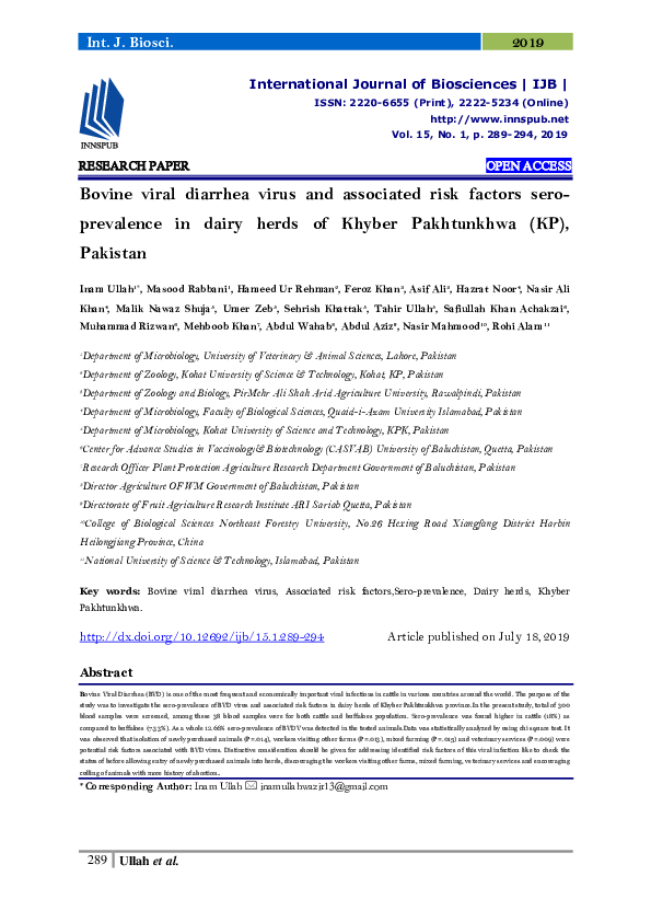 (PDF) Bovine viral diarrhea virus and associated risk factors