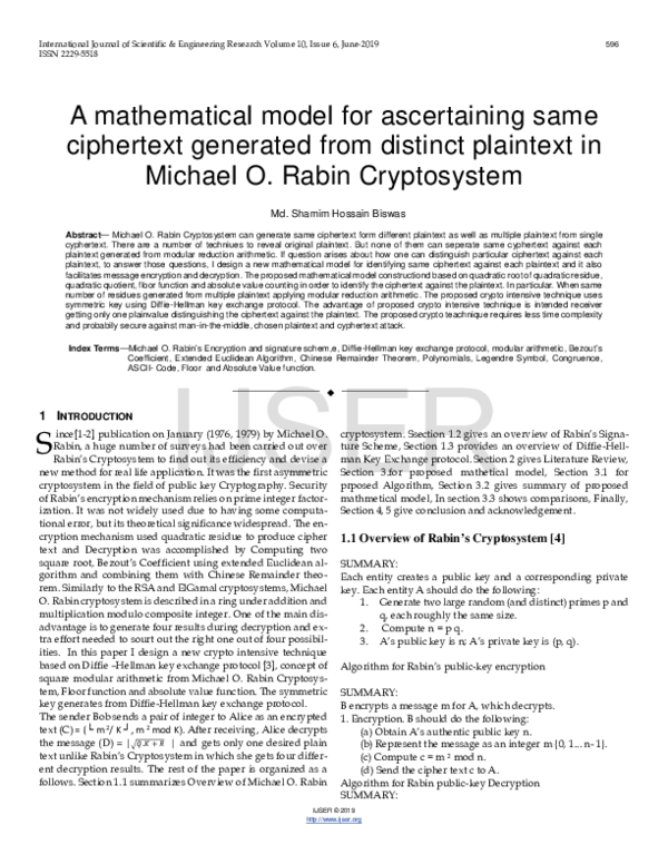 (PDF) A mathematical model for ascertaining same ciphertext generated ...