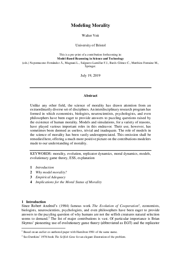Pdf Modeling Morality
