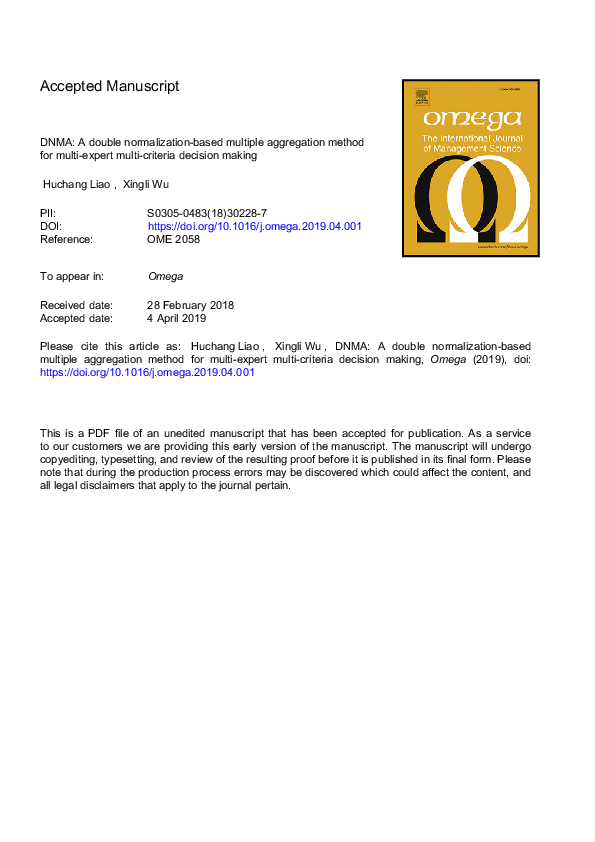 Pdf Dnma A Double Normalization Based Multiple Aggregation Method For Multi Expert Multi