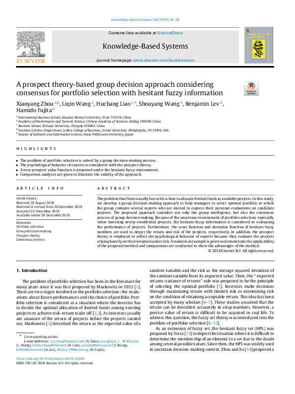 Pdf A Prospect Theory Based Group Decision Approach Considering Consensus For Portfolio