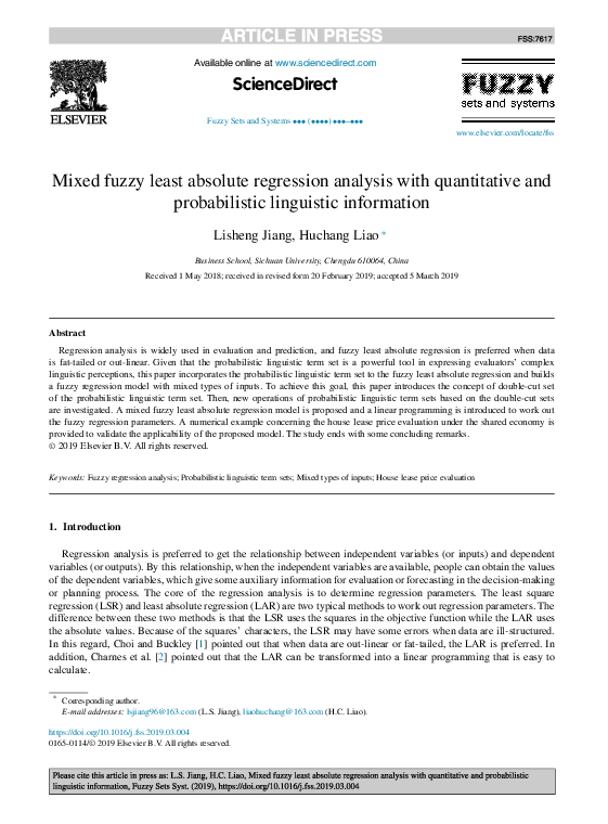 (PDF) Mixed fuzzy least absolute regression analysis with quantitative and probabilistic ...