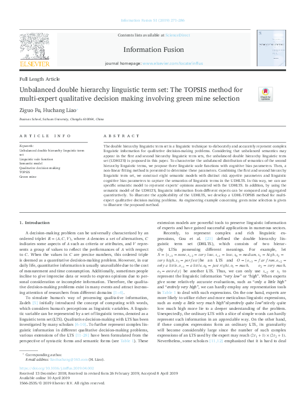Pdf Unbalanced Double Hierarchy Linguistic Term Set The Topsis