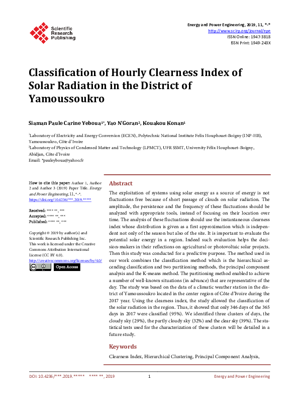 (PDF) Classification of Hourly Clearness Index of Solar Radiation in the District of ...