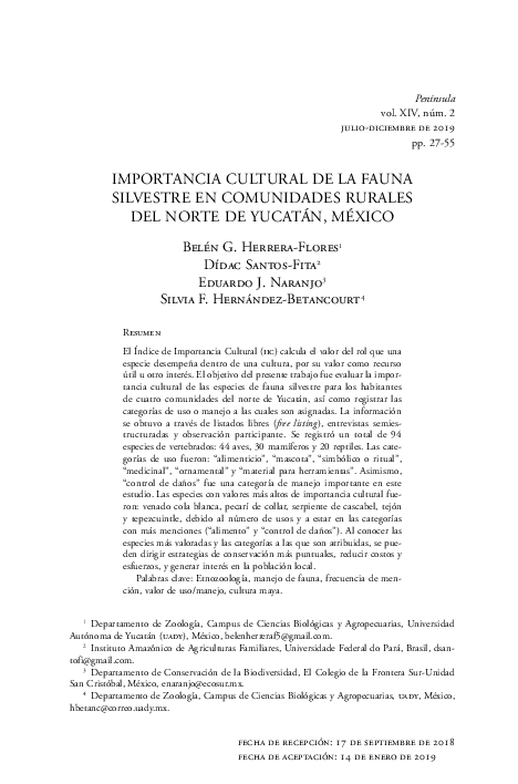 (PDF) Importancia cultural de la fauna silvestre en comunidades rurales ...