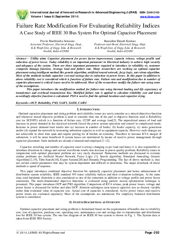 (PDF) Failure Rate Modification For Evaluating Reliability Indices A Case Study of IEEE 30 Bus ...