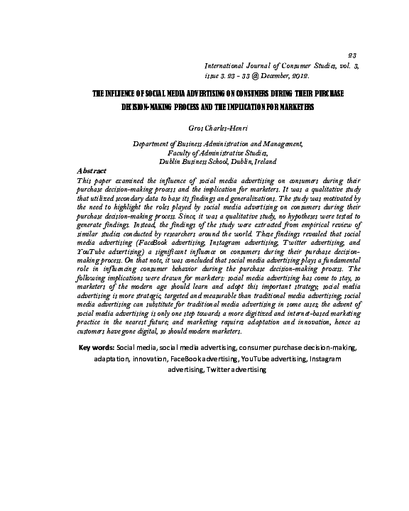 (PDF) THE INFLUENCE OF SOCIAL MEDIA ADVERTISING ON CONSUMERS DURING THEIR PURCHASE DECISION ...