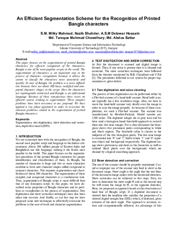 Pdf An Efficient Segmentation Scheme For The Recognition Of Printed