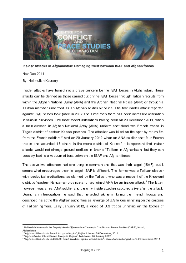 (PDF) Insider Attacks in Afghanistan: Damaging trust between ISAF and ...