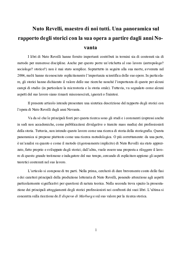 (PDF) Nuto Revelli, maestro di tutti noi. Una panoramica sul rapporto ...