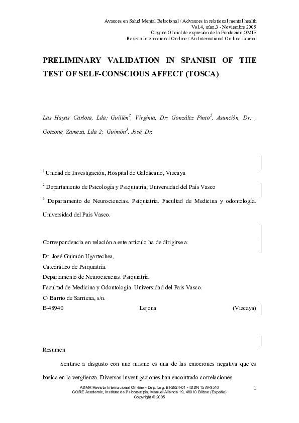 (PDF) Preliminary validation in spanish of the Test of self-conscious ...