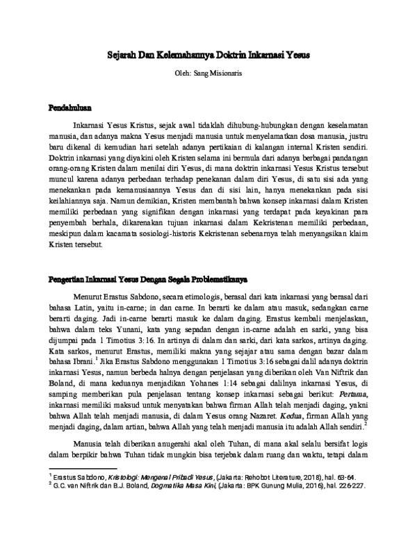 (PDF) Sejarah Dan Kelemahannya Doktrin Inkarnasi Yesus