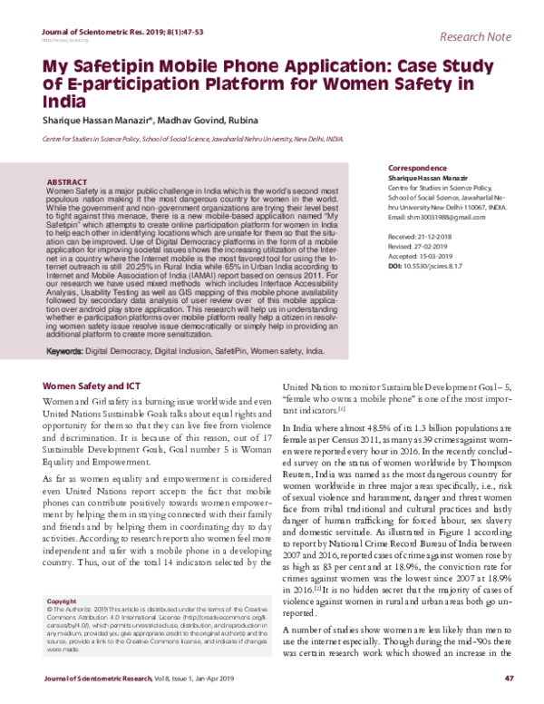 (PDF) My Safetipin Mobile Phone Application: Case Study of E ...