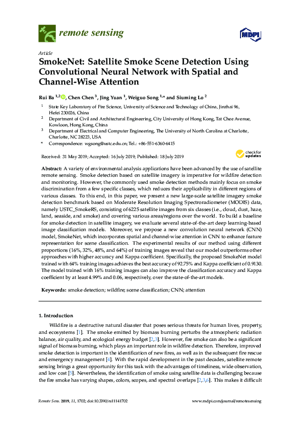 Pdf Remote Sensing Smokenet Satellite Smoke Scene Detection Using Convolutional Neural