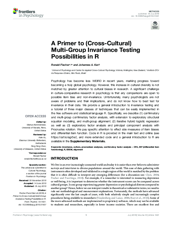 Pdf A Primer To Cross Cultural Multi Group Invariance Testing