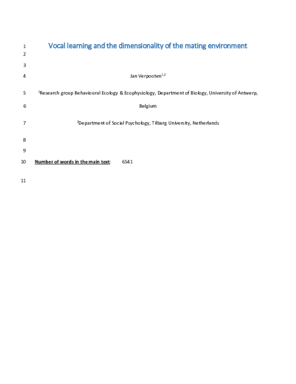 (PDF) Vocal learning and the dimensionality of the mating environment