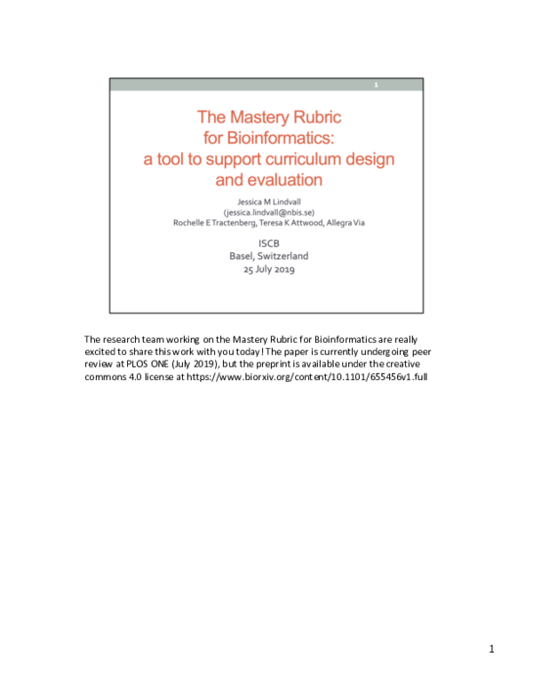 (PDF) The Mastery Rubric for Bioinformatics: a tool to support ...