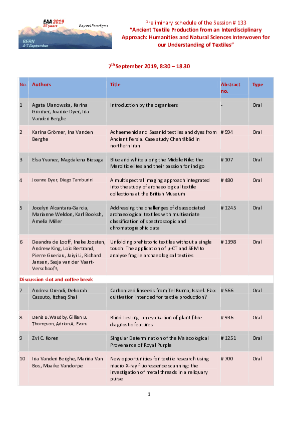 (PDF) EAA Bern 2019, Session #133 "Ancient Textile Production from an Interdisciplinary Approach ...