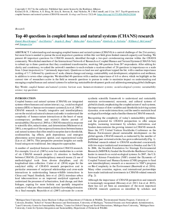 (PDF) Top 40 questions in coupled human and natural systems (CHANS ...