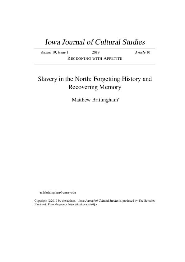 (PDF) Review: Marc Howard Ross, Slavery in the North: Forgetting ...