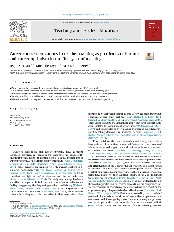 (PDF) Career choice motivations in teacher training as predictors of ...