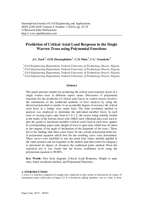(PDF) Critical Axial Load Response in the Single Warren Truss using ...