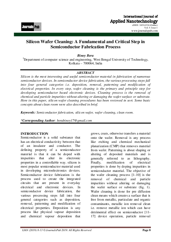(PDF) Silicon Wafer Cleaning: A Fundamental and Critical Step in ...