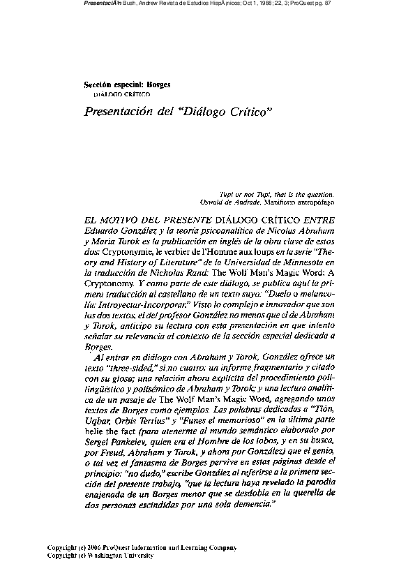 (PDF) "Presentación del ‘Diálogo Crítico’” -- of "Duelo o melancolía ...