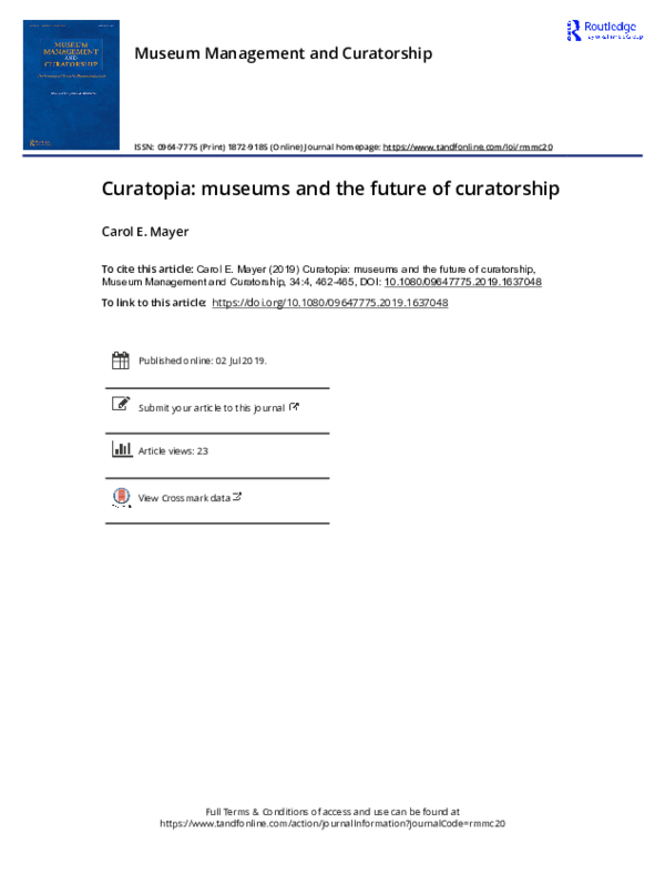 (PDF) Museum Management and Curatorship Curatopia: museums and the ...