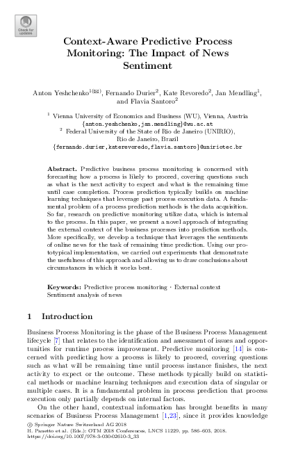 (PDF) Context-Aware Predictive Process Monitoring: The Impact of News Sentiment