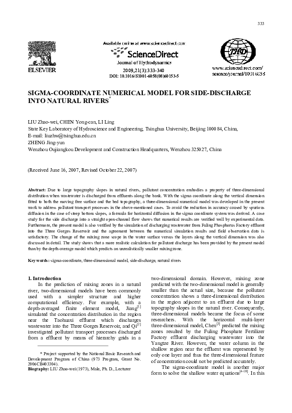 (PDF) Sigma-coordinate numerical model for side-discharge into natural rivers