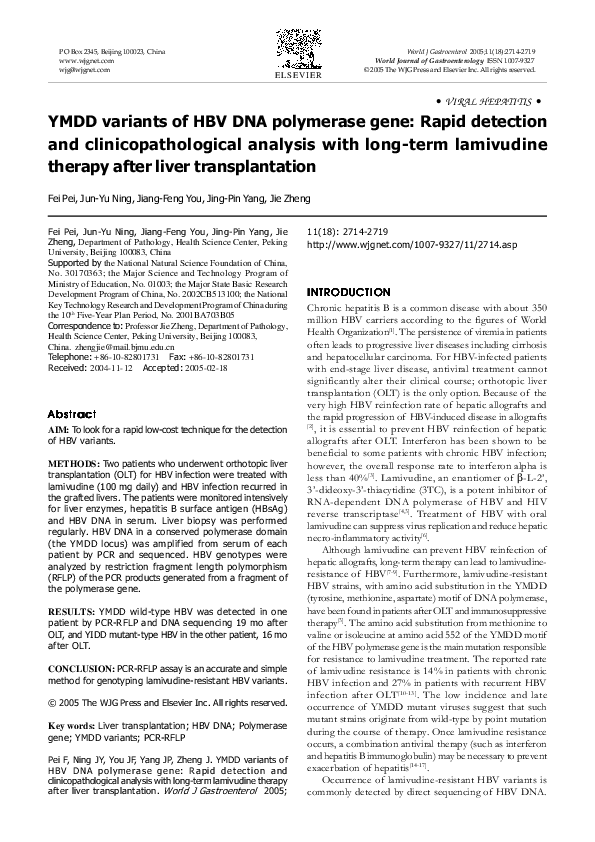 (PDF) YMDD variants of HBV DNA polymerase gene: rapid detection and ...