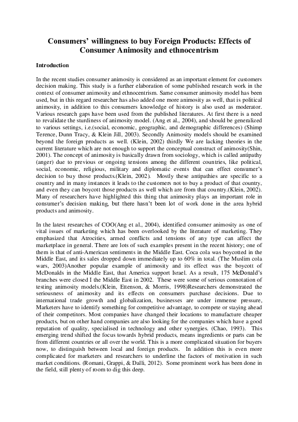 (PDF) Consumers' willingness to buy Foreign Products: Effects of ...