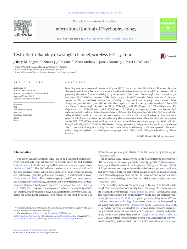 (PDF) Rogers et al. (2016). Test-retest reliability of a single-channel ... (PDF) Rogers et al. (2016). Test-retest reliability of a single-channel ...