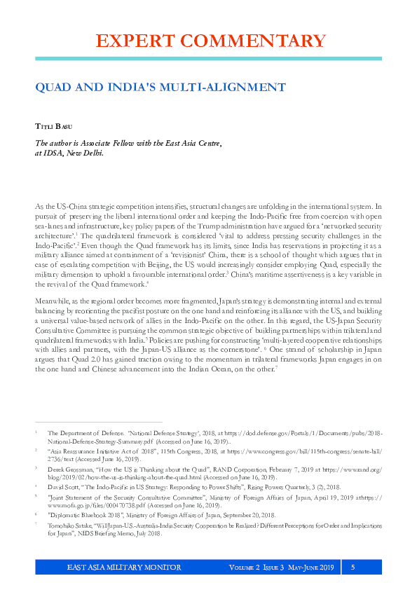 (PDF) QUAD AND INDIA'S MULTI-ALIGNMENT
